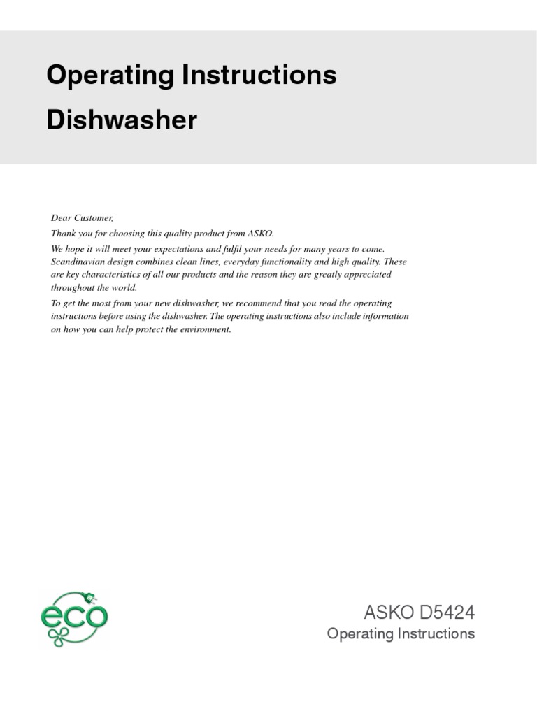 Asko D5424 Manual | PDF | Dishwasher | Manufactured Goods