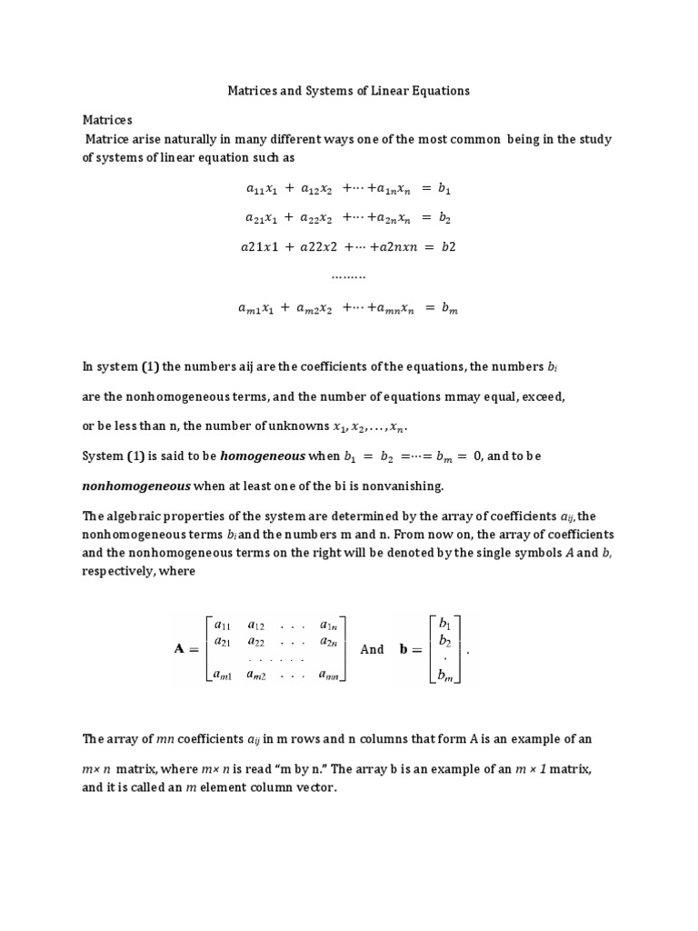 Matrices in Linear Equation Systems | PDF | Matrix (Mathematics ...