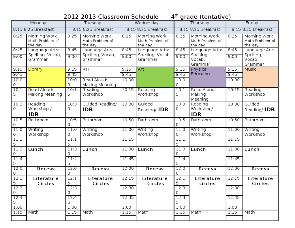 4th Grade Schedule for Room 317 | PDF | Language Arts & Discipline
