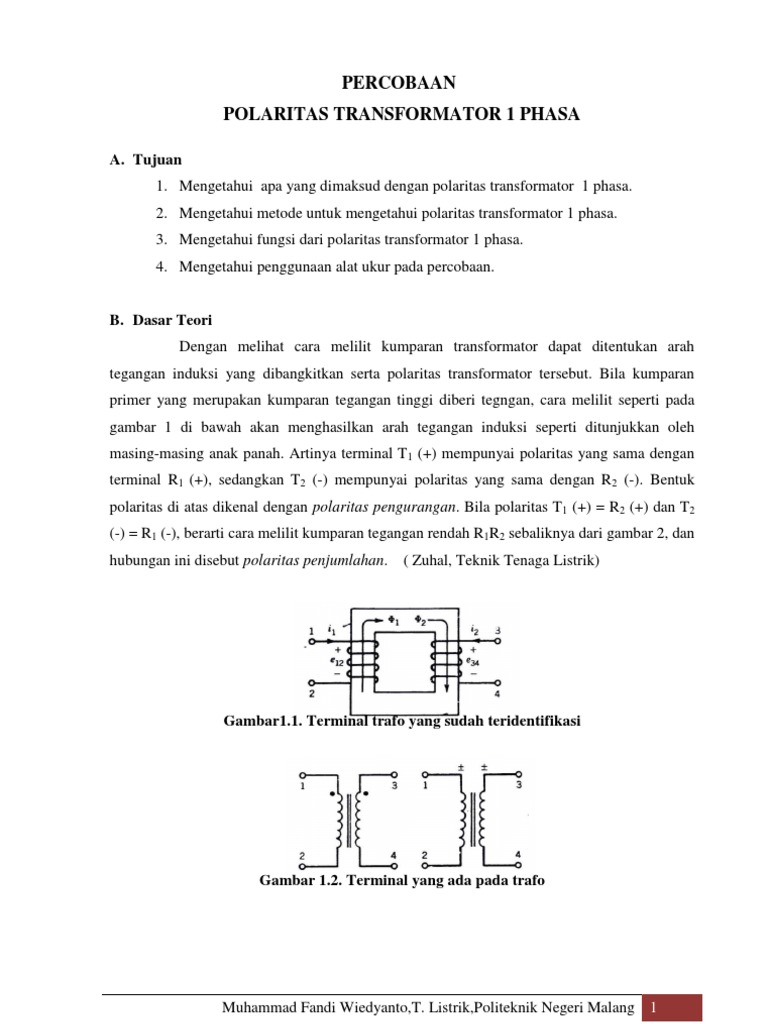 Cara Menentukan Polaritas Transformator 1 Fasa | PDF