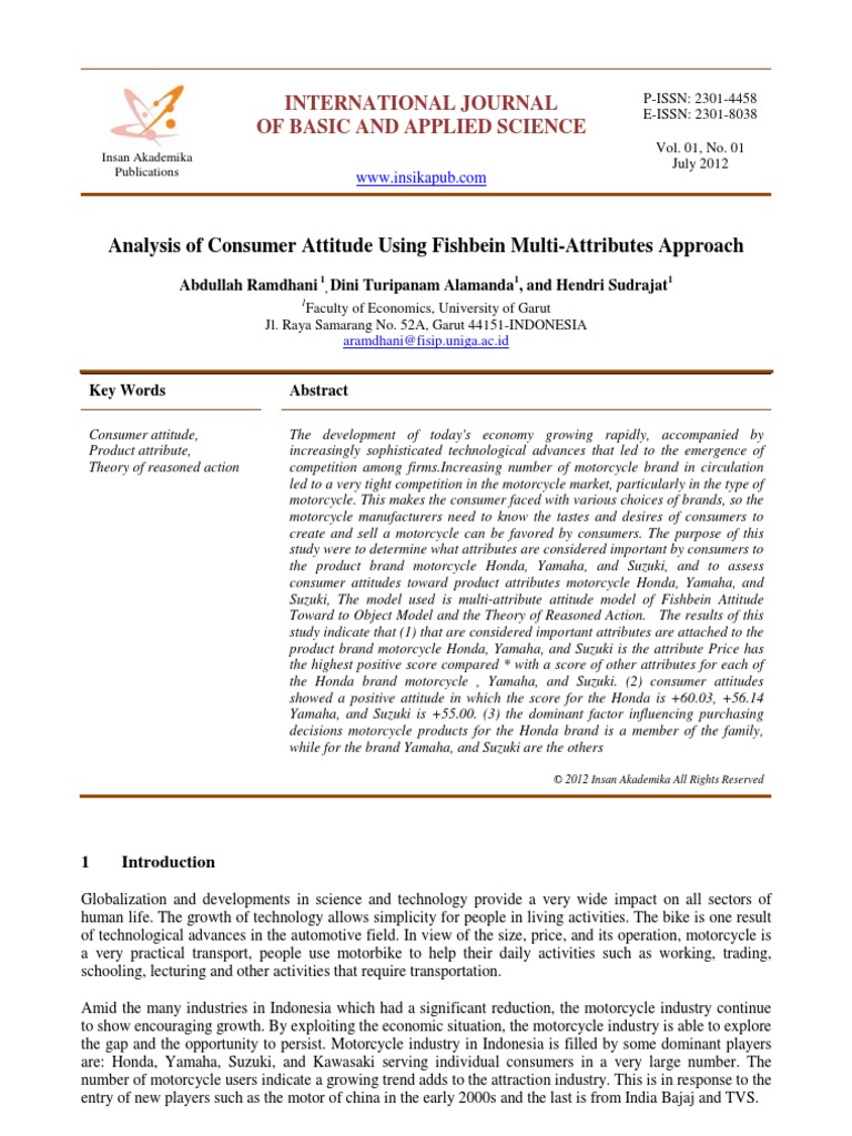 Analysis of Consumer Attitude Using Fishbein Multi-Attributes Approach ...