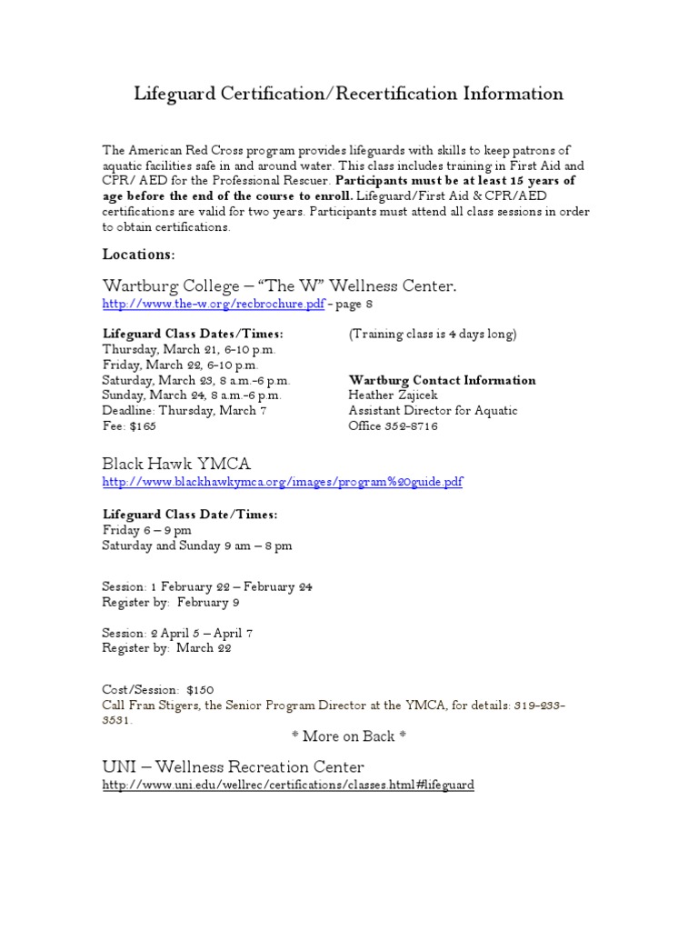 Lifeguard Certification Classes | PDF