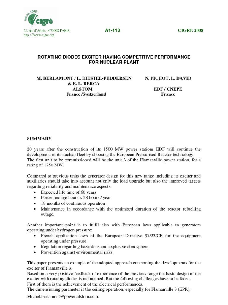 Rotating diode exciter design for nuclear plants | PDF | Electric ...