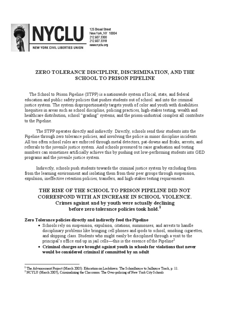 Zero Tolerance Discipline, Discrimination, and The School To Prison ...