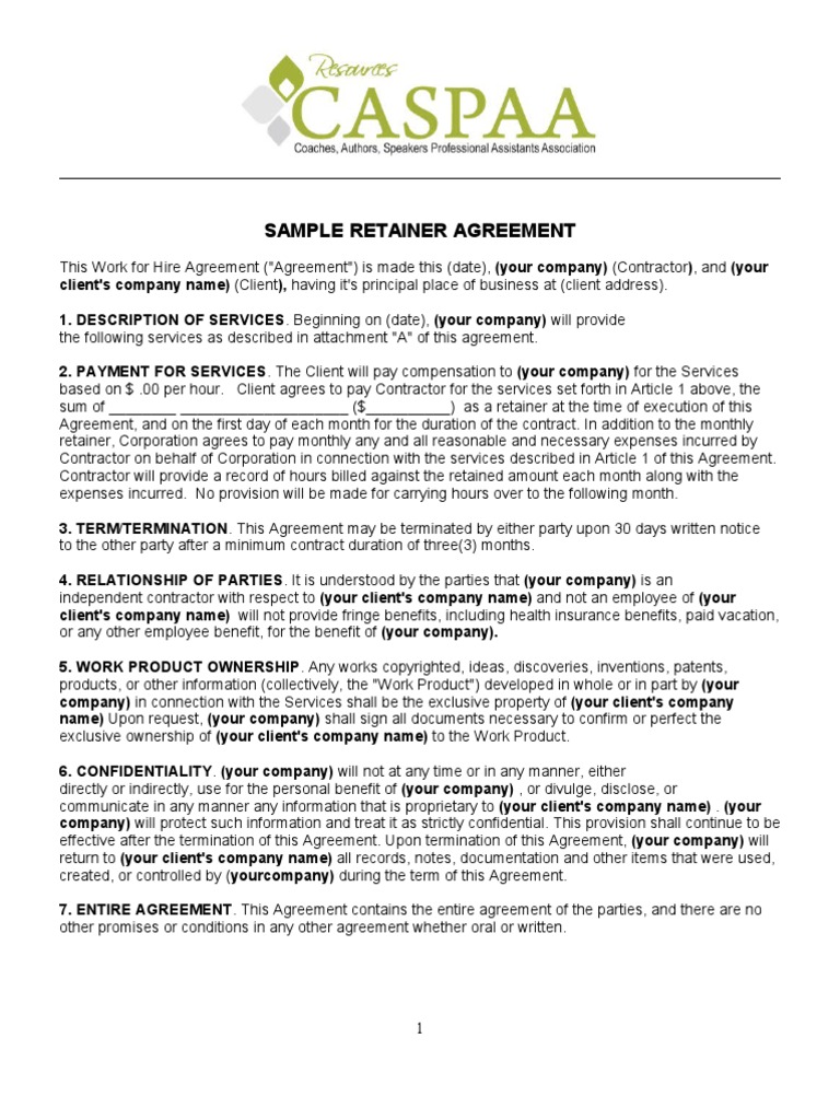 Sample Retainer Agreement | PDF