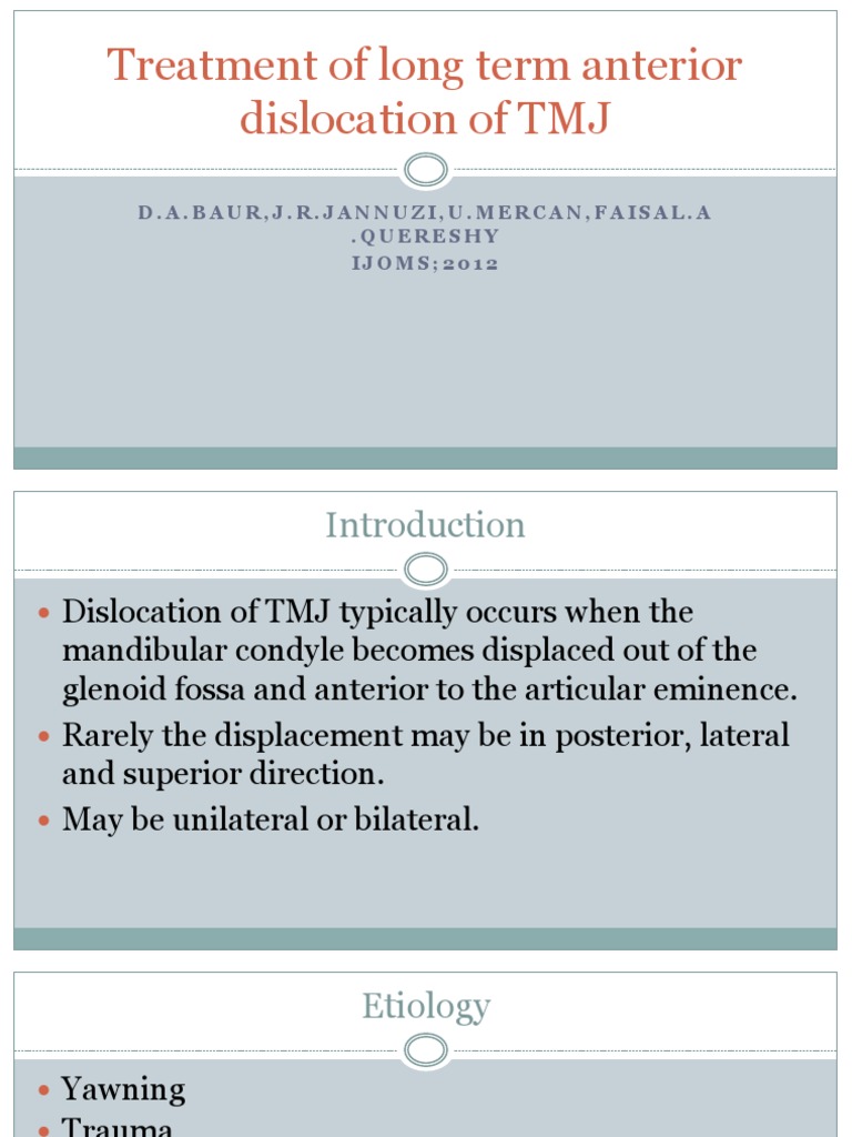 Treatment of Long Term Anterior Dislocation of TMJ | PDF | Health ...