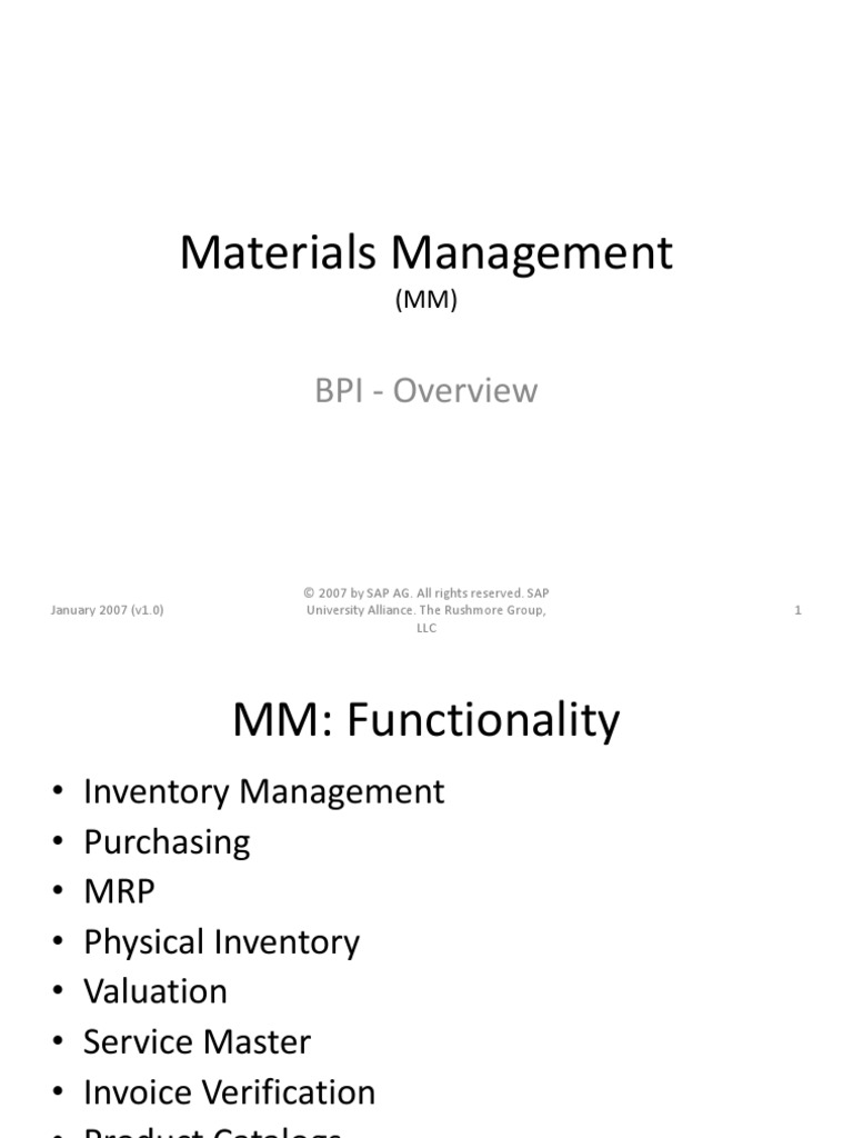 Materials Management: BPI - Overview | PDF | Receipt | Accounts Payable