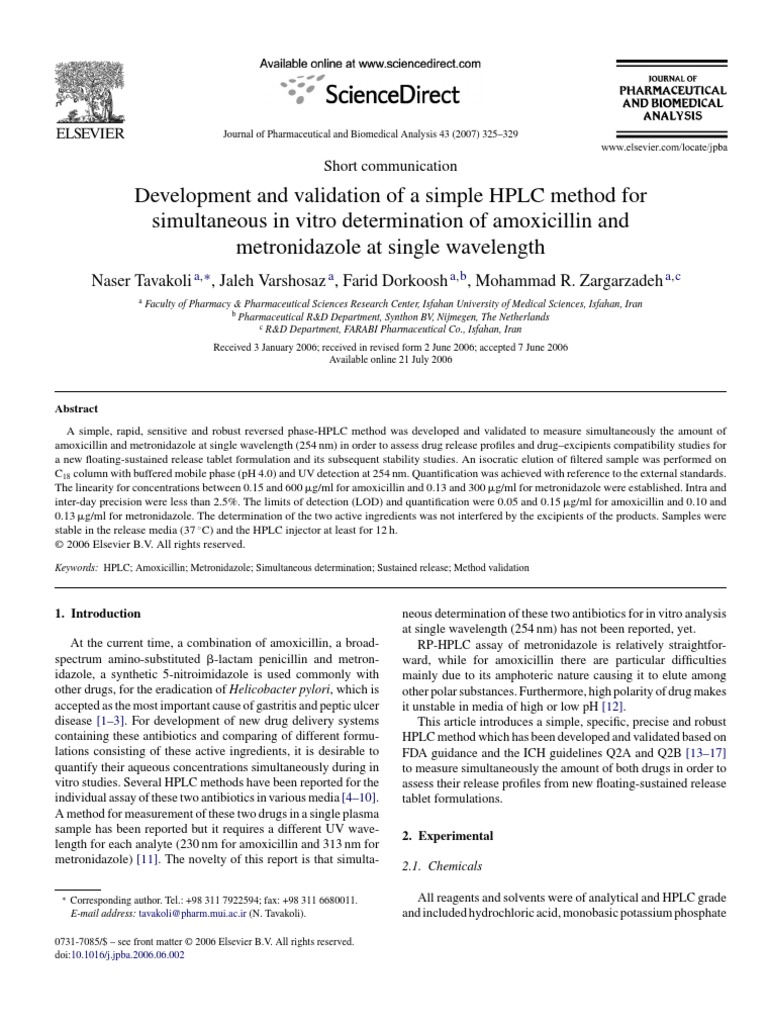 Development and Validation of A Simple HPLC Method For Simultaneous in Vitro Determination of ...