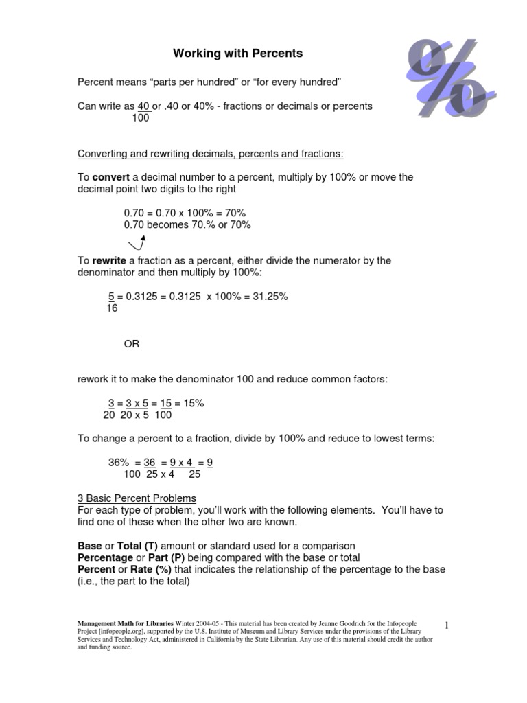 Common Percentage Worksheets Working With Percents | PDF | Fraction
