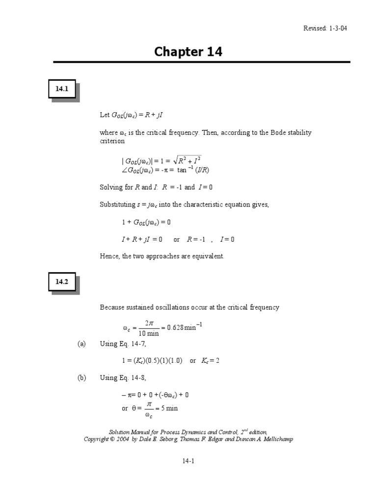 Process Dynamics and Control Solutions | PDF