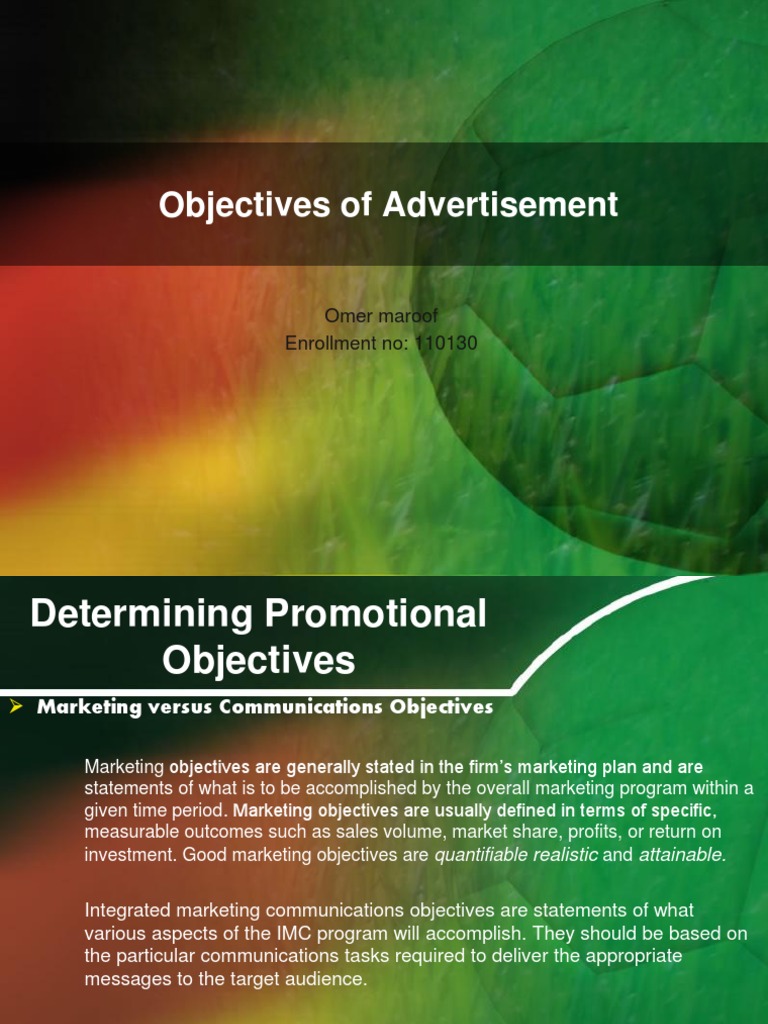 Objectives of Advertisement: Omer Maroof Enrollment No: 110130 | PDF ...