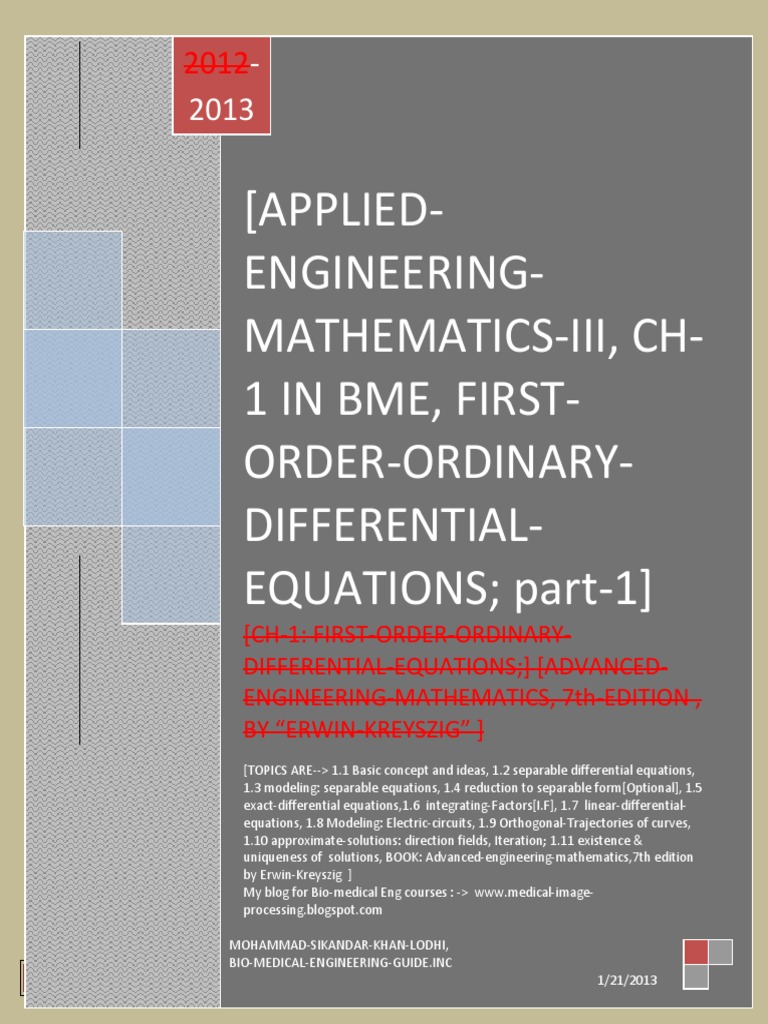 Eng-Math-3, ch-1, 1st Order ODE | PDF | Equations | Differential Equations