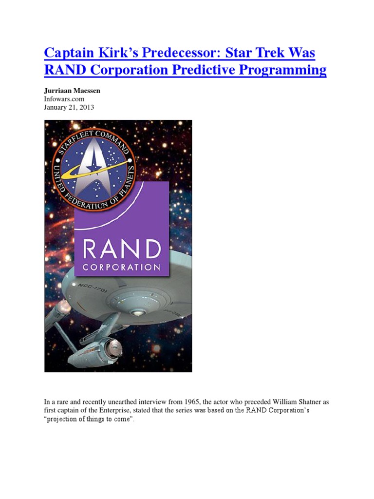 Captain Kirk S Predecessor Star Trek Was RAND Corporation Predictive Programming | PDF | Star ...