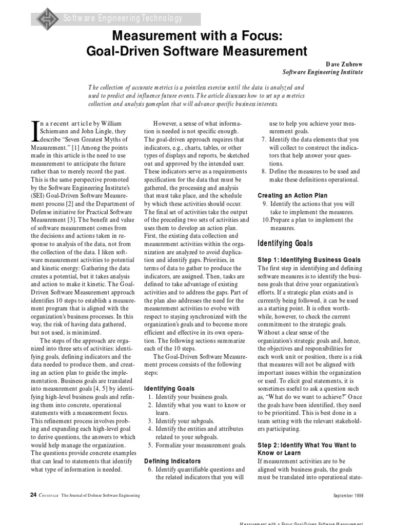 Measurement With A Focus: Goal-Driven Software Measurement | PDF | Goal | Business Process