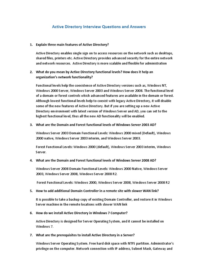 Active Directory Interview Questions and Answers: Understanding Key ...