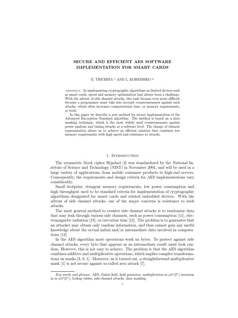 Key Words and Phrases. AES, Galois Field, Field Generator, Multiplication in GF (2 | PDF ...