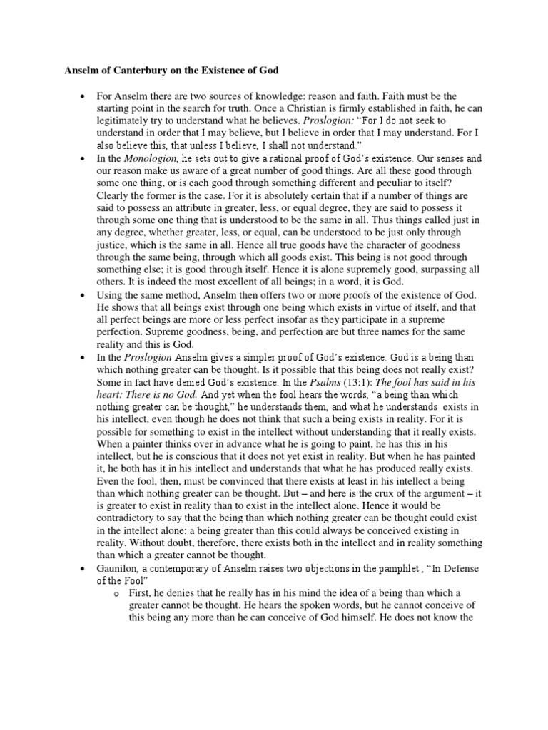 Anselm of Canterbury On The Existence of God | PDF | Cognitive Science ...