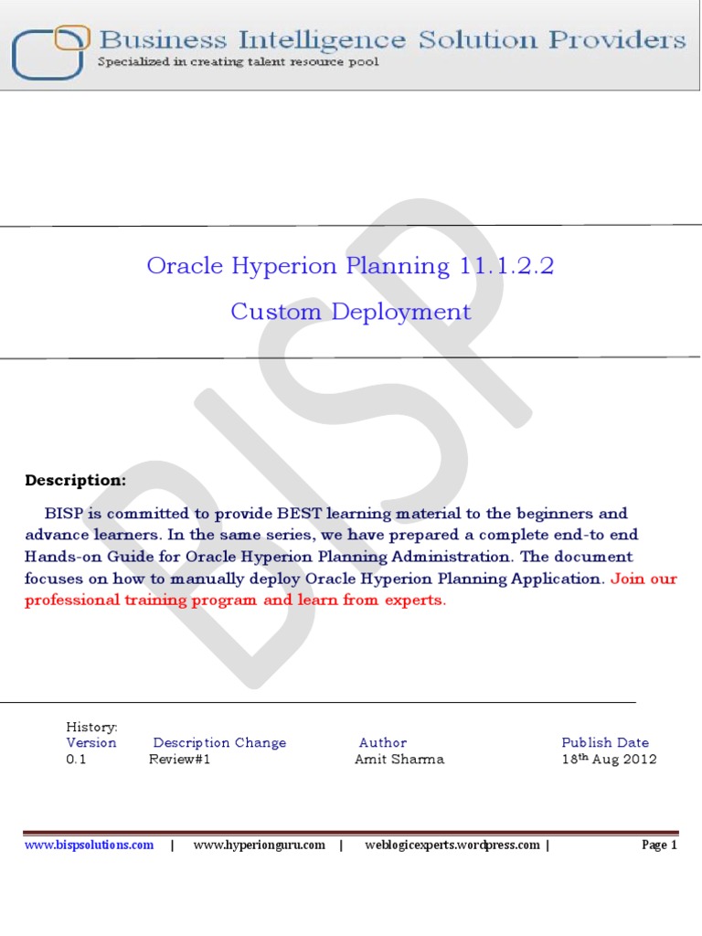 Oracle Hyperion Planning 11.1.2.2custom Deployment | PDF | Command Line Interface | Server ...