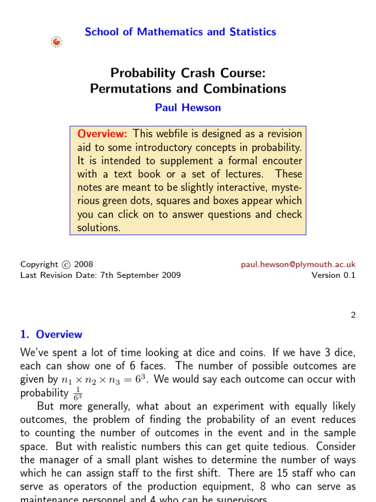 Probability Crash Course: Permutations and Combinations: School of ...