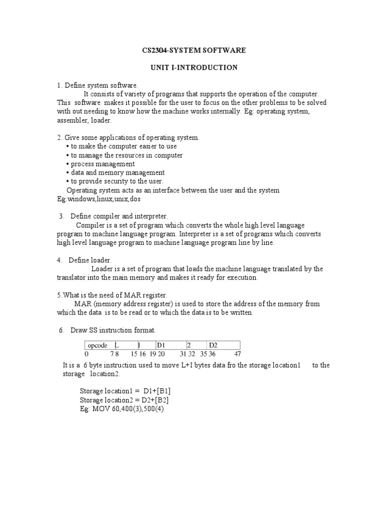 CS2304 System Software 2marks | PDF