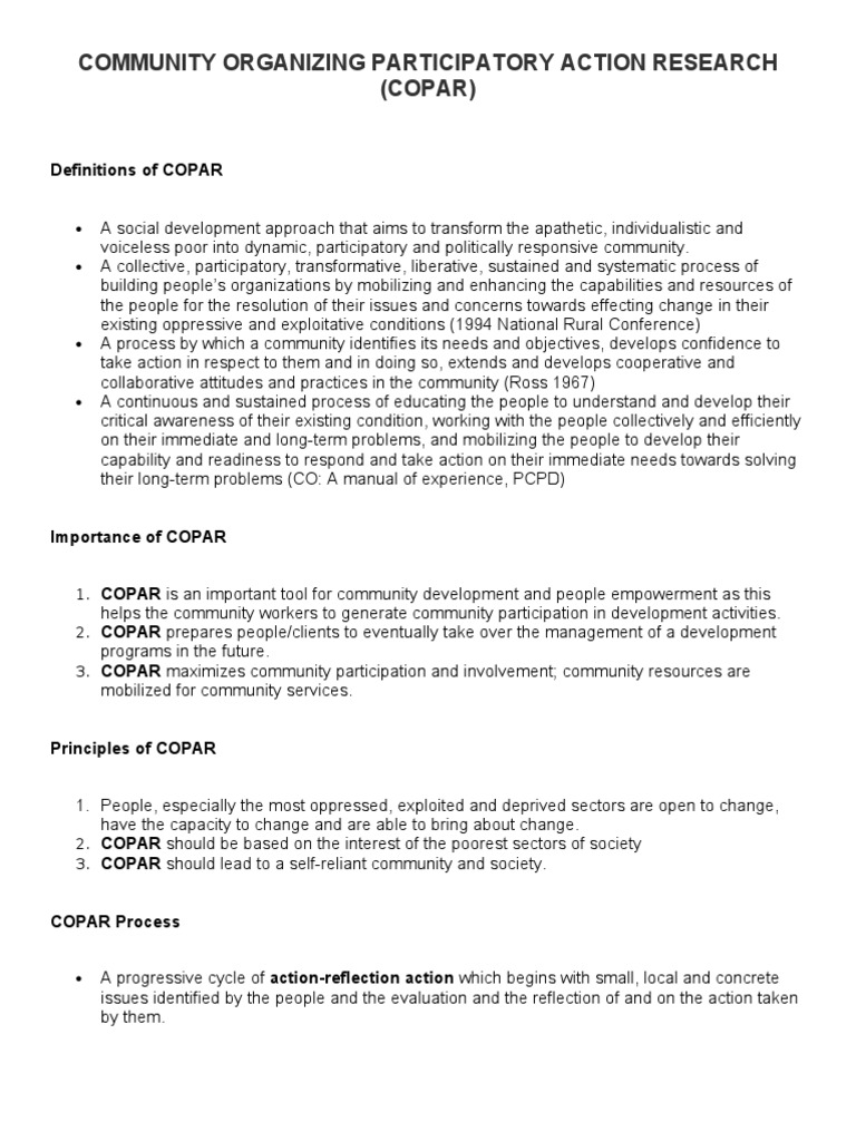 COPAR | PDF | Participatory Action Research | Community