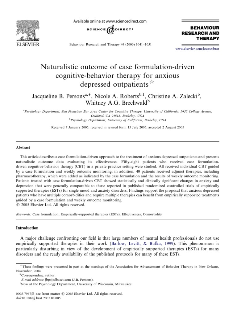 Persons Case Formulation Article | PDF | Cognitive Behavioral Therapy | Psychotherapy