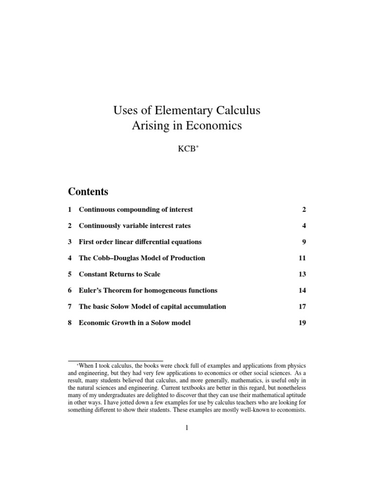 Uses of Elementary Calculus Arising in Economics | PDF | Production ...