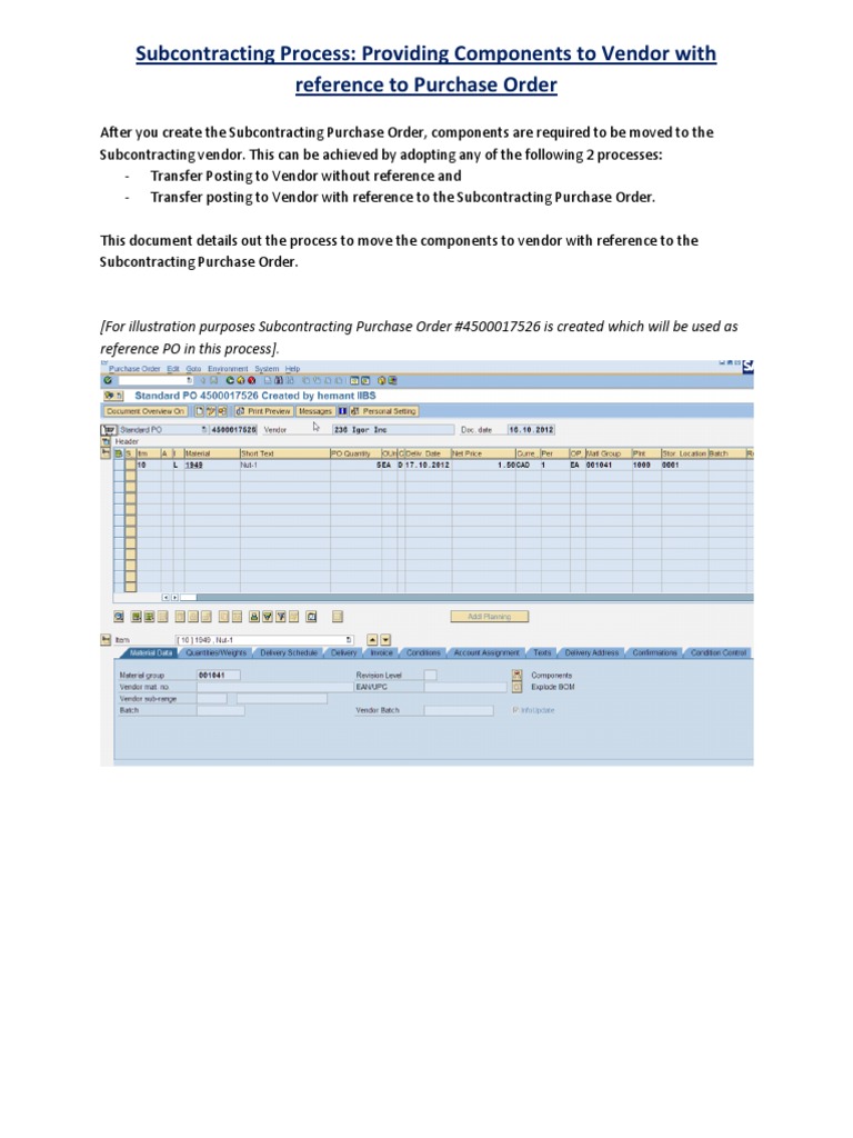 How to Create a Subcontracting PO in SAP