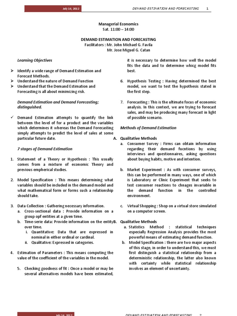 Demand Estimation & Forecasting Guide | PDF | Forecasting | Ordinary Least Squares