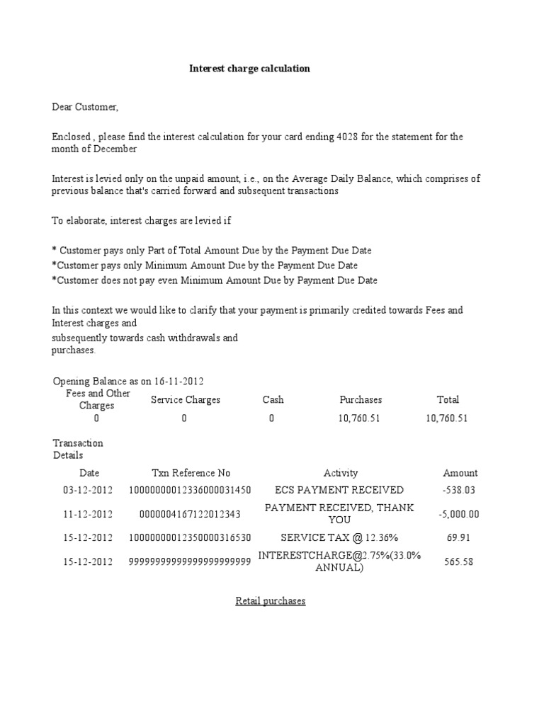Interest Charge Calculation | PDF | Business | Finance & Money Management