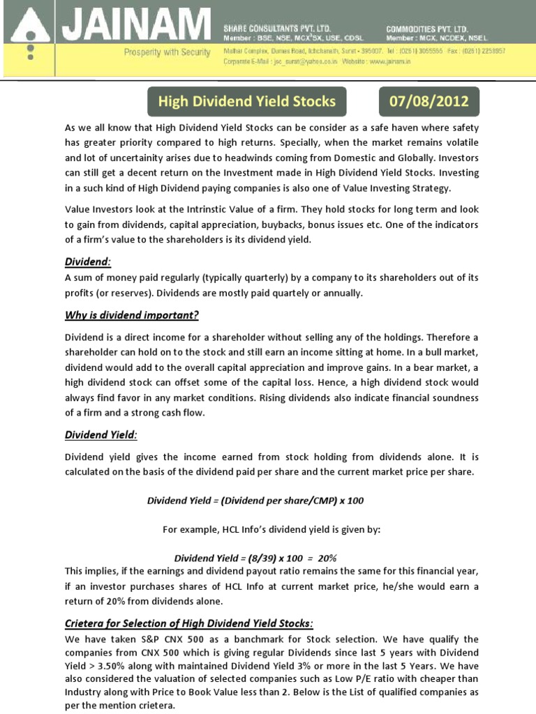 High Yield Dividend Stocks A Review Of Companies Paying Regular