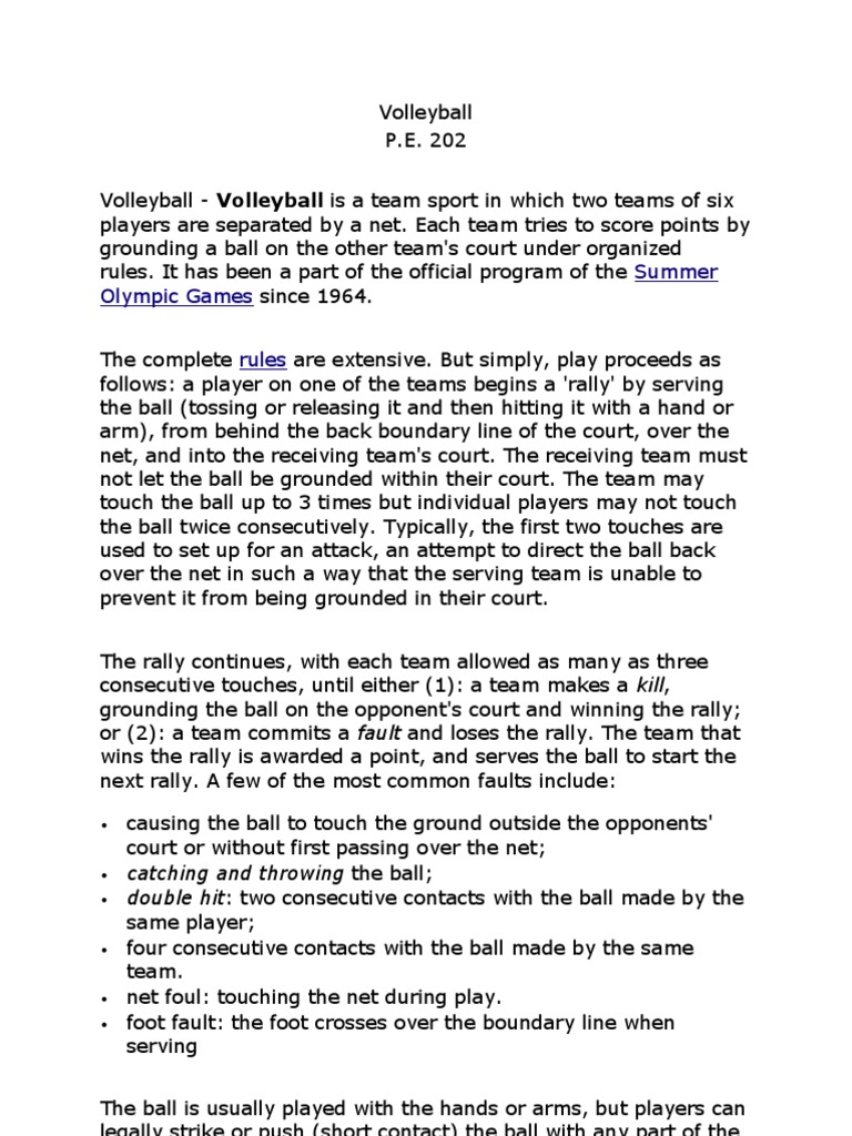 Volleyball | PDF | Volleyball | Sports Rules And Regulations