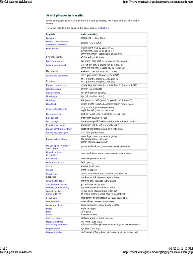 Marathi Phrases | PDF