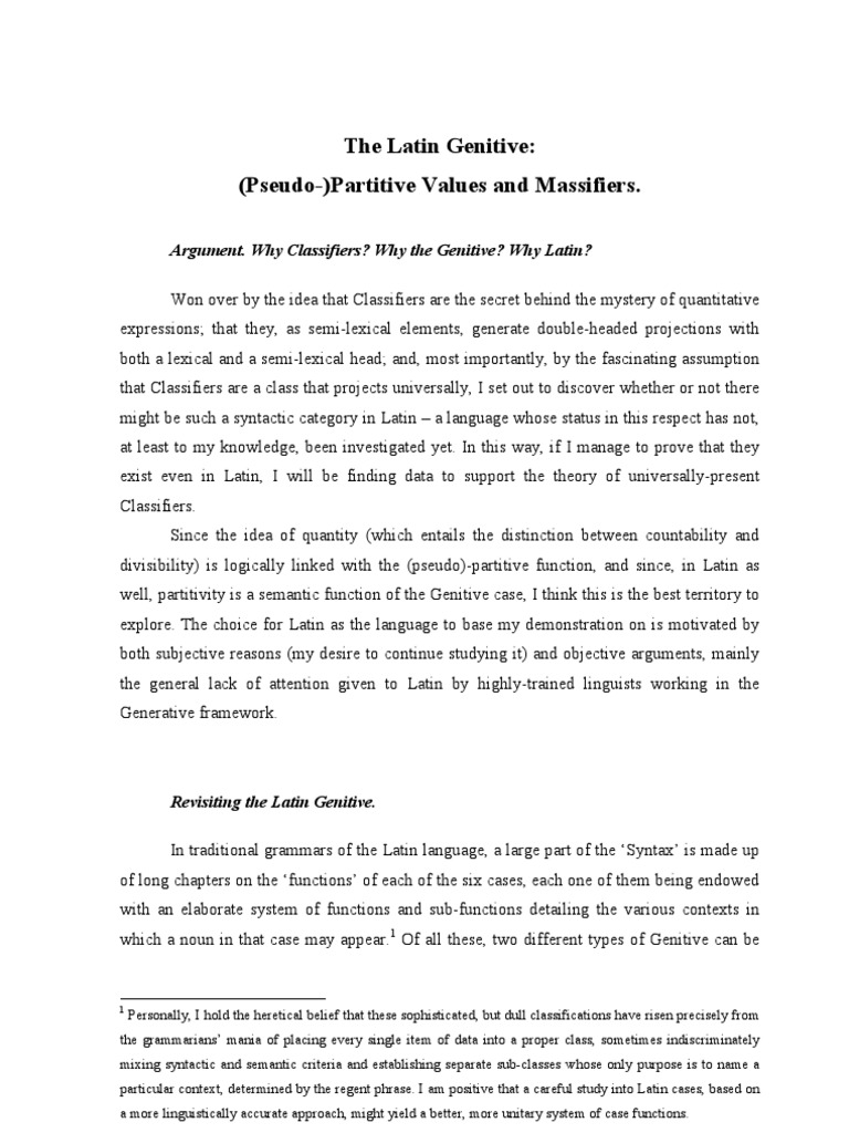 The Latin Genitive: (Pseudo-) Partitive Values and Massifiers (Sandra ...