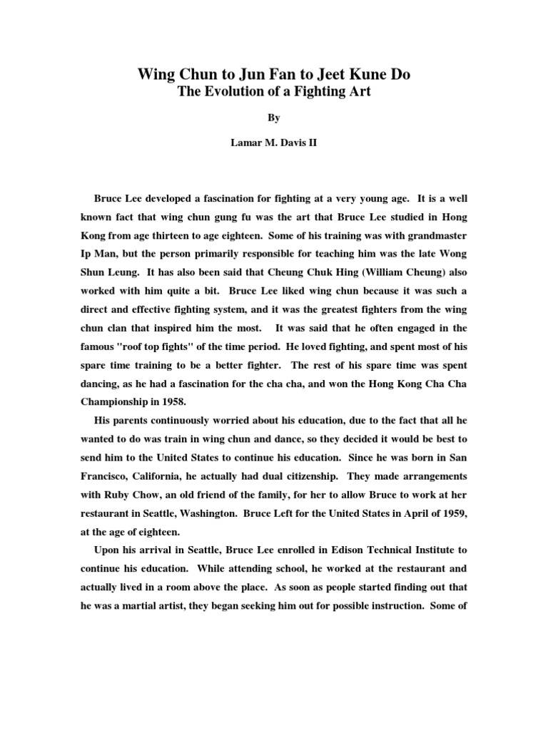 Wing Chun To Jun Fan To Jeet Kune Do | PDF | Bruce Lee | Jeet Kune Do