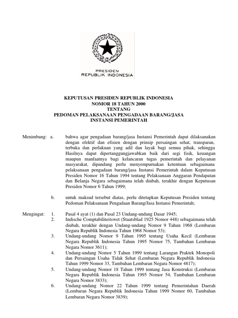 Kepres No. 18 Tahun 2000 | PDF