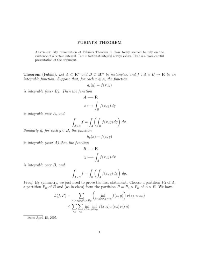 Fubini's Theorem: Detailed Proof | PDF