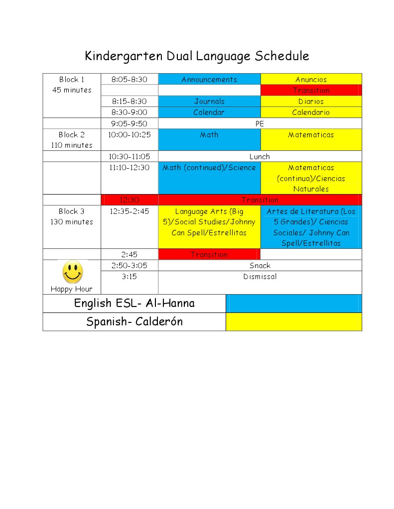 Kindergarten Dual Language Schedule 2013 | PDF