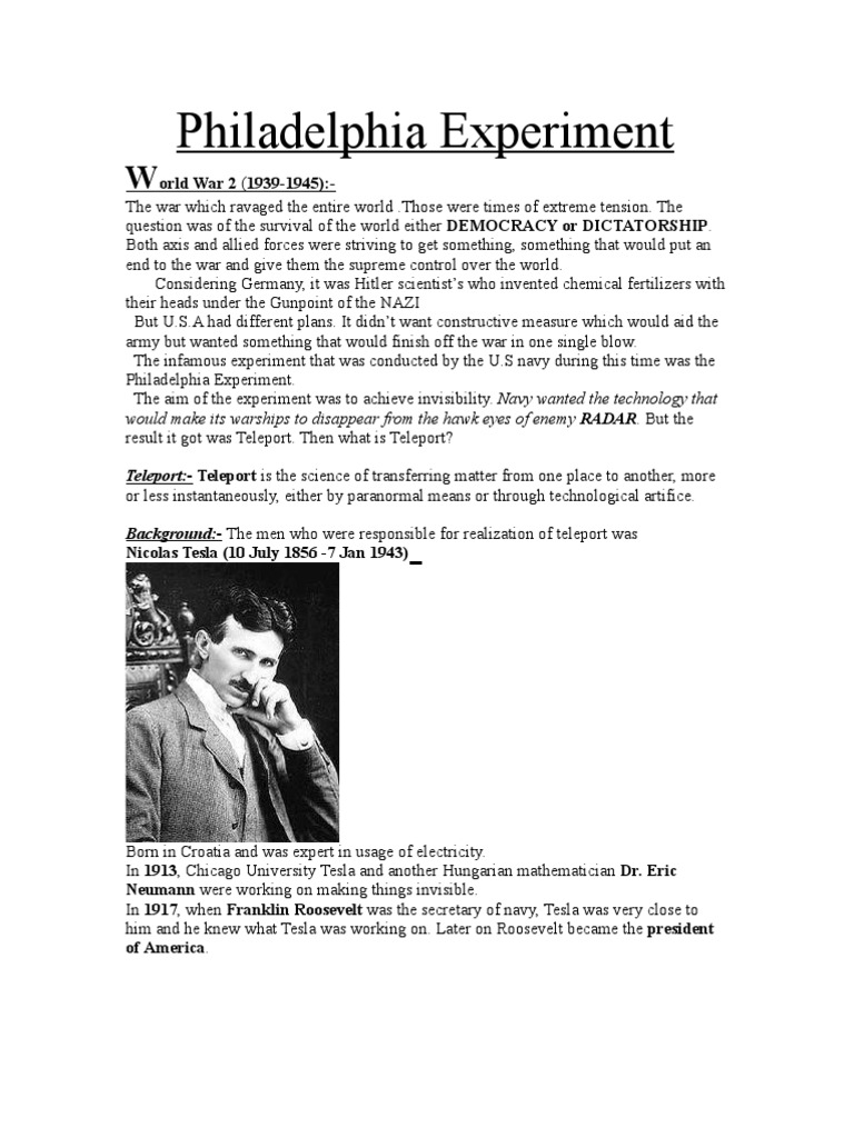 Philadelphia Experiment: Tesla's Teleportation | PDF | Nikola Tesla ...