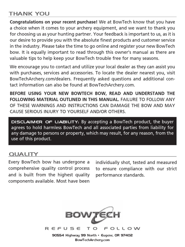 Bowtech User Manual | PDF | Bow And Arrow | Arrow