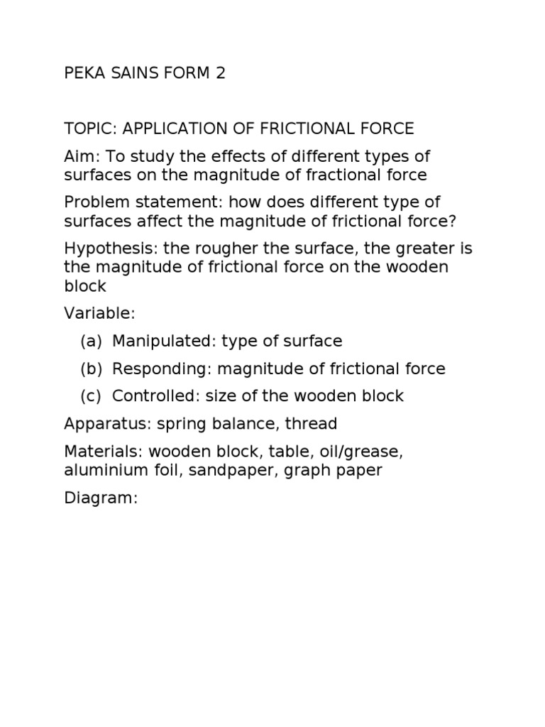 Effects of Surface Types on Frictional Force | PDF | Friction | Experiment