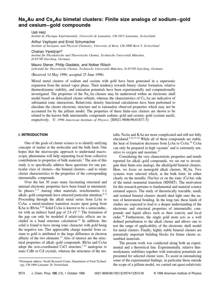NaAu and CsAu Bimetal Clusters | PDF | Cluster Chemistry | Dipole