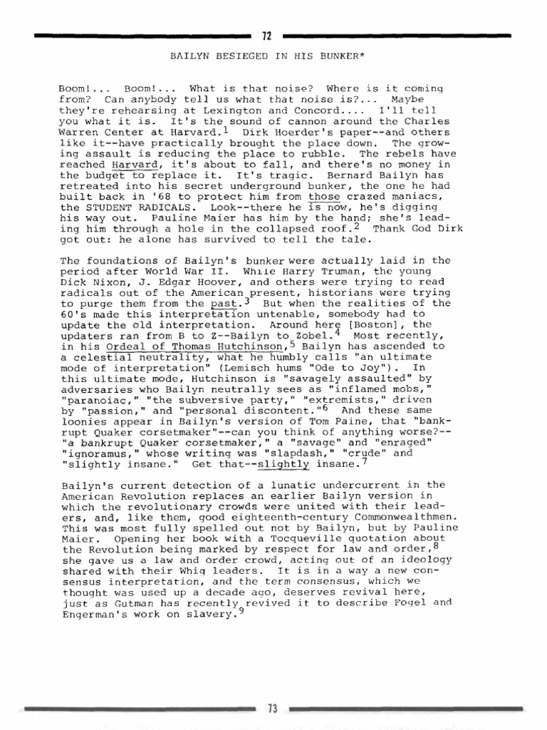 Jesse Lemisch, "Bailyn Beseiged in His Bunker," Radical History Review ...