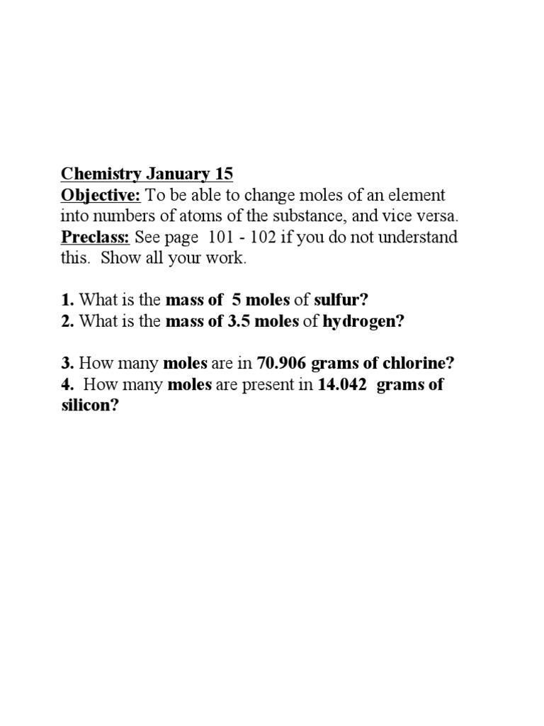 Chemistry Mole Calculations | PDF | Mole (Unit) | Chemistry
