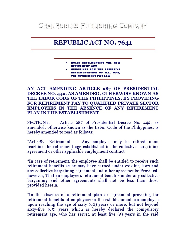 Ra 7641 - The New Retirement Law | PDF | Salary | Pension