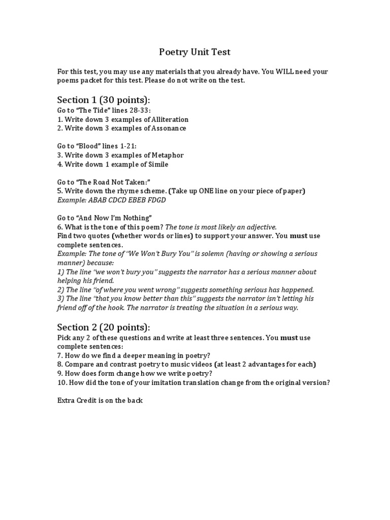 Poetry Test | PDF | Poetry | Writing