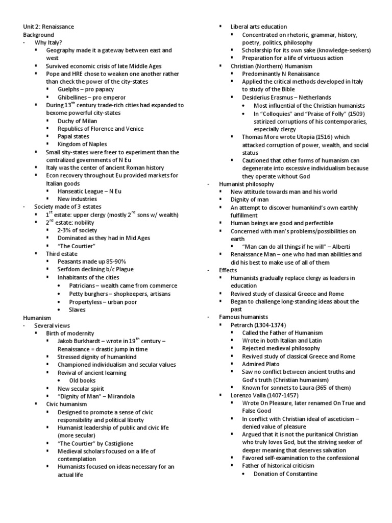 Renaissance Notes AP European History | PDF | Humanism | Renaissance