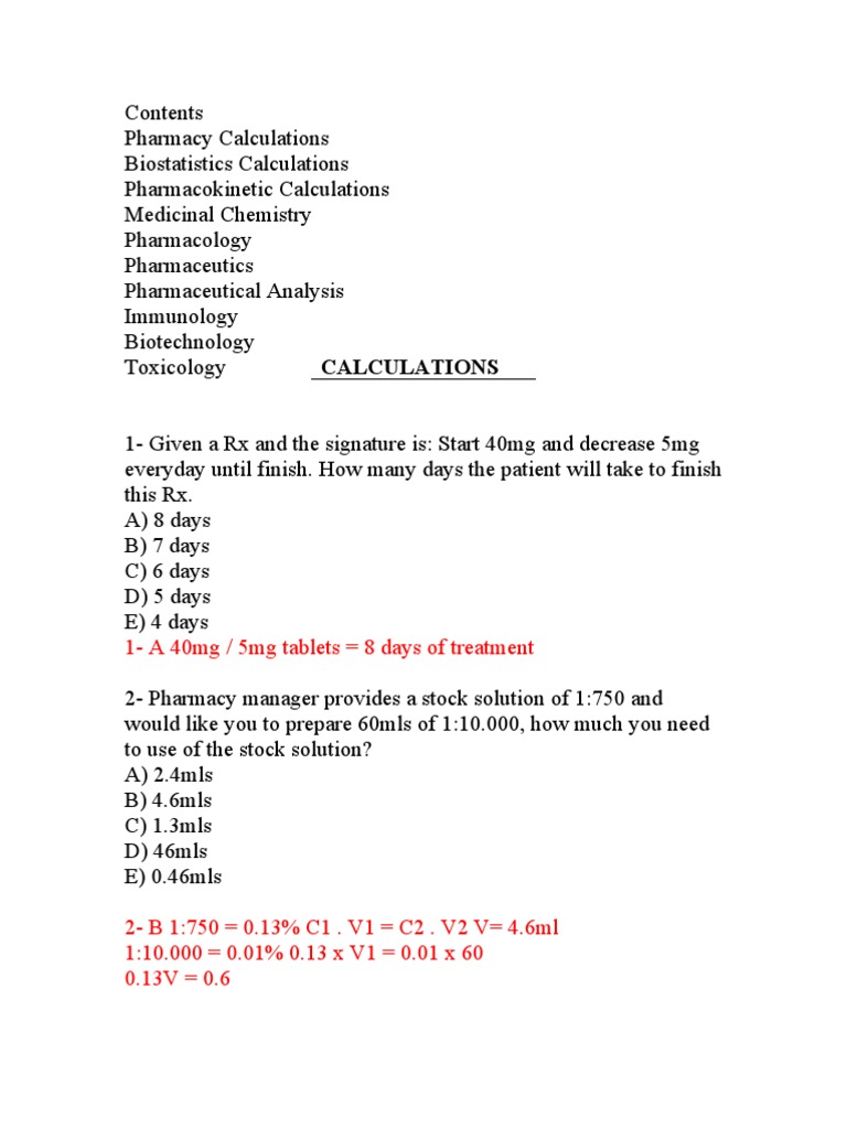 Pharmaceutical Calc Exam | PDF | Renal Function | Adverse Effect