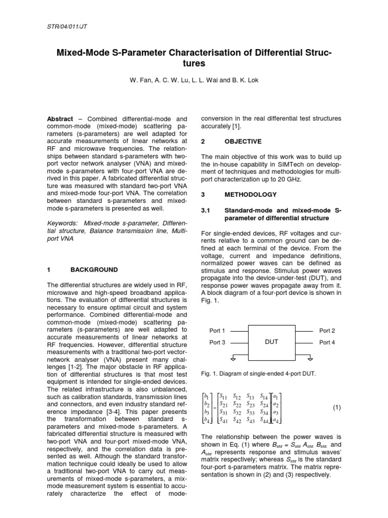 Single To Mixed Mode Conversion of S - Parameters | PDF | Electronic ...