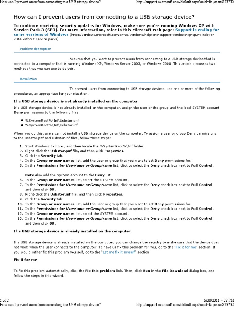 Prevent User To Use USB Drive | PDF | Windows Registry | Microsoft Windows